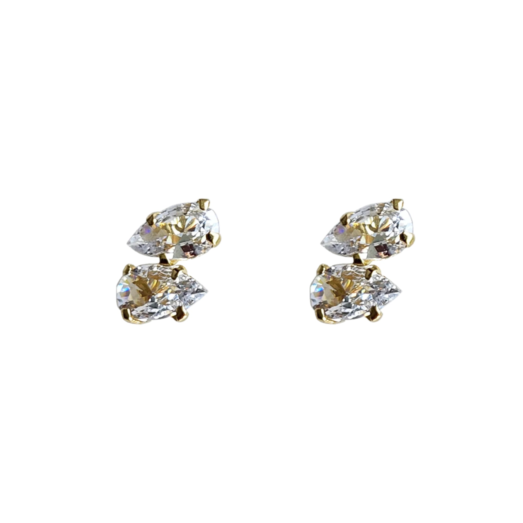 Aretes 2 Zirconias Gota , Oro 10k Tipo Broquel – PUNTO METÁLICO